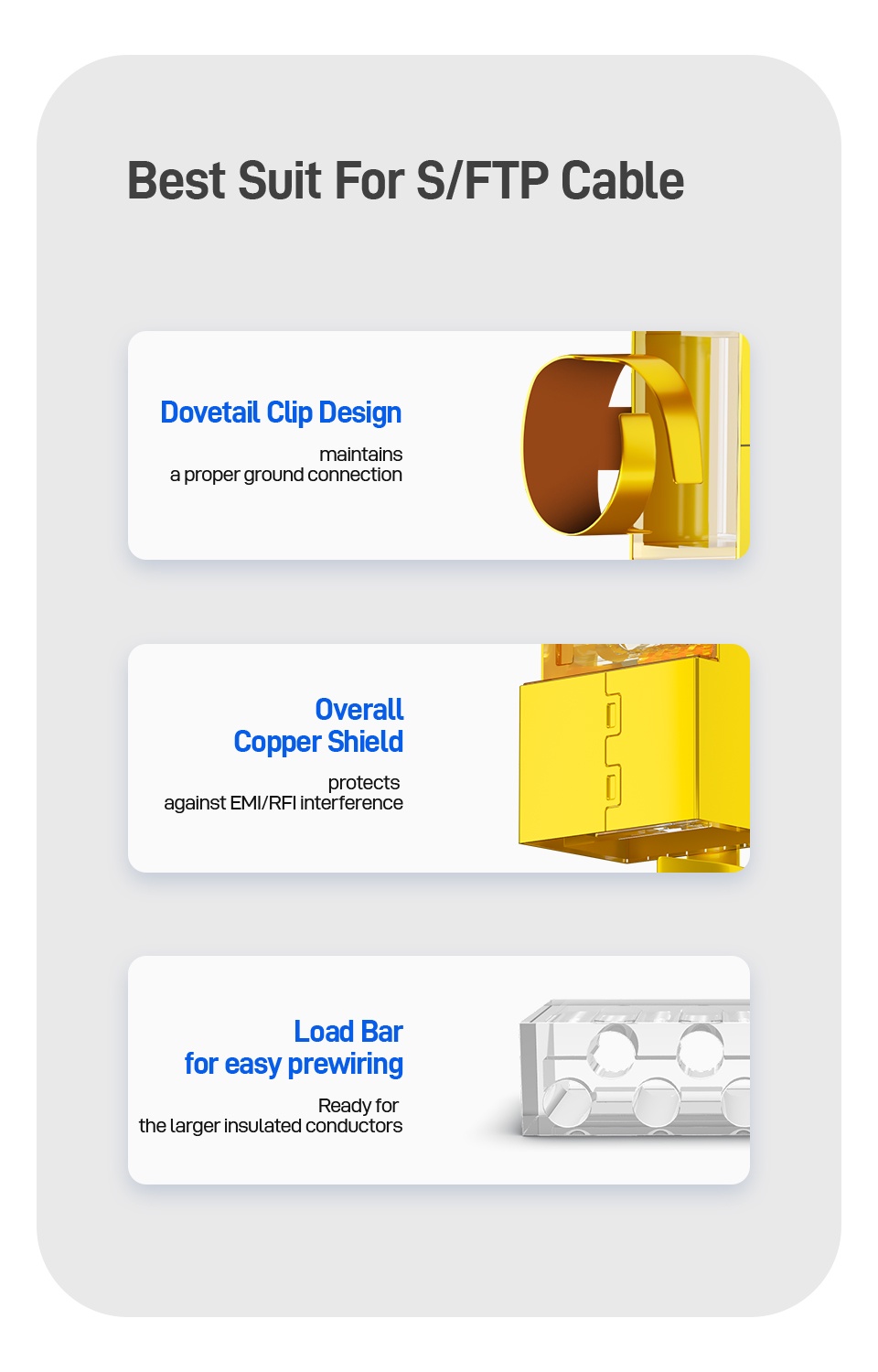 AMPCOM 2-Piece CAT6A & CAT7 Shielded RJ45 Modular Plug Connector 50U 8P8C - RJ45 Connector ...