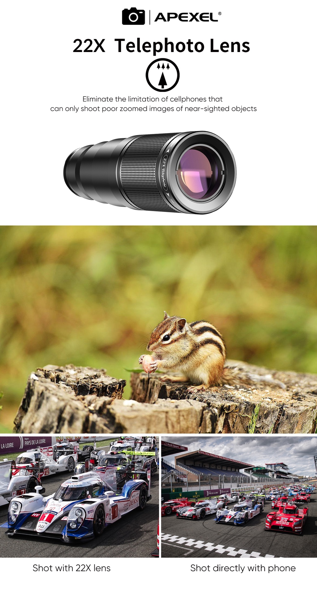 APEXEL 22x telephoto lens10 in 1 Lens Set Phone Camera Lens Kit Fish ...