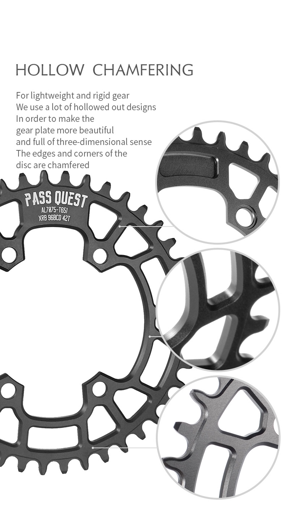 PASS QUEST 96bcd chainring asymmetrical MTB Round shape Narrow Wide Chainring Chain Ring 32T-48T ...