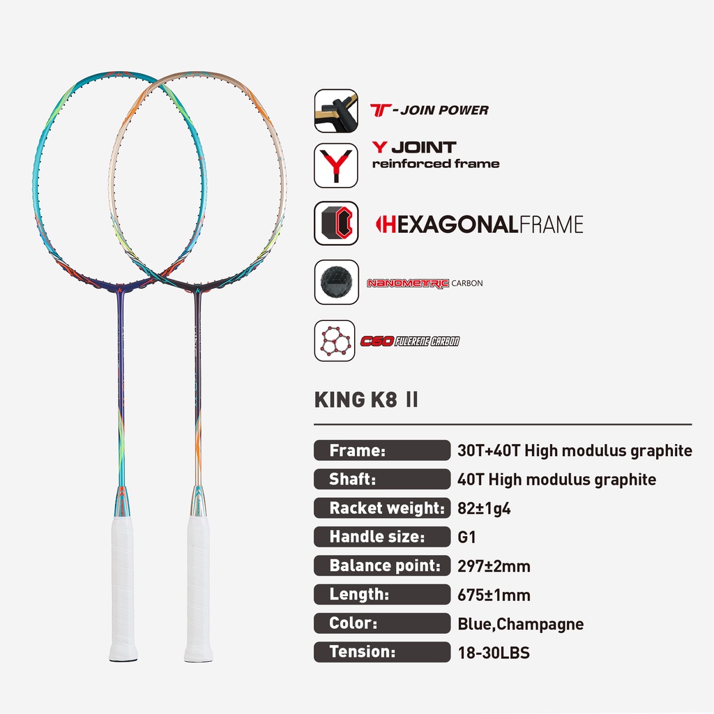 Kawasaki Badminton Racket King K8&K8? 40t 18-30lbs For Professional ...