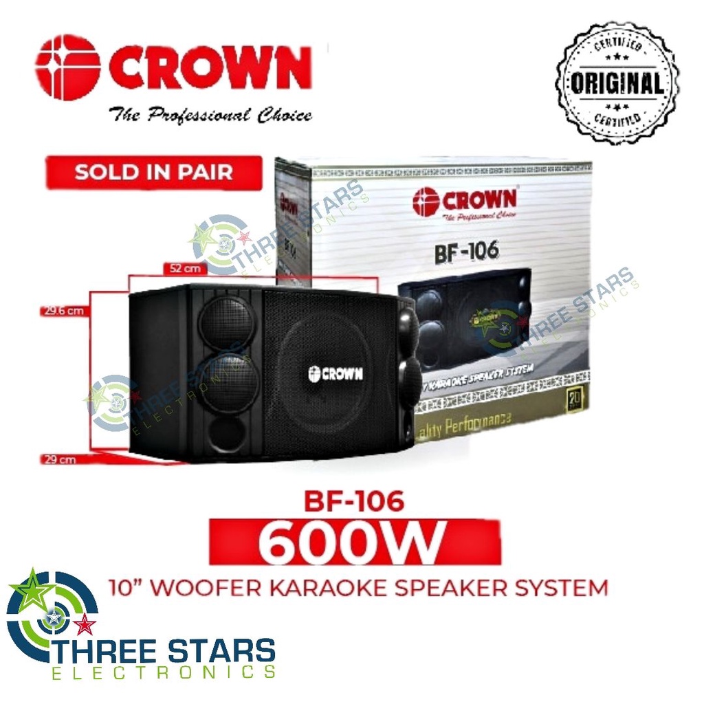 Original 2pcs CROWN BF106 3 WAY SPEAKER SYSTEM 600 max crown speakers ...