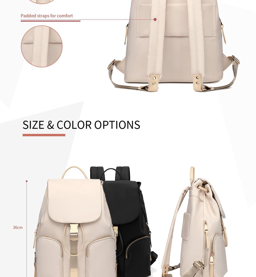 FULL DESIGN Nylon Waterproof Laptop Backpack For Women 14 Inch Large ...