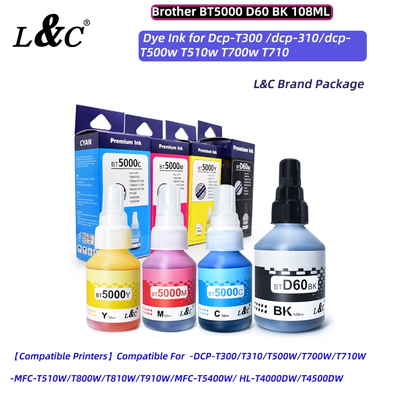 L&C BT5000 D60 Ink Refill Ink for Brother Printer Dcp-T300 T310 T500w ...