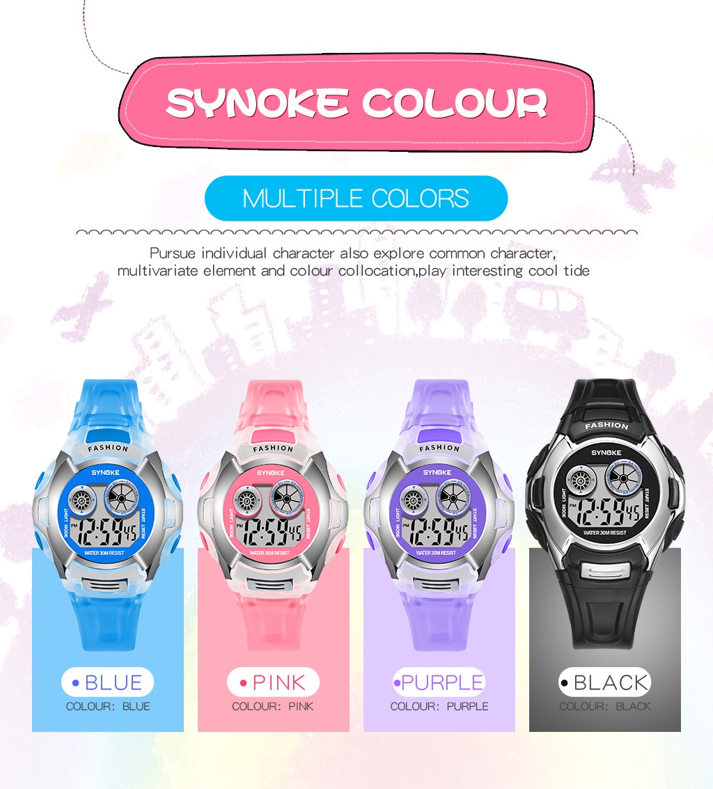 SYNOKE Boys Girls Waterproof Watch Fashion Simple Style LED Luminous ...