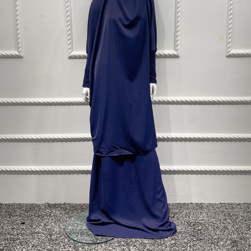 Muslim Women's Full Cover Two Pieces Long Hijab Thobe Abaya Set Jilbab ...