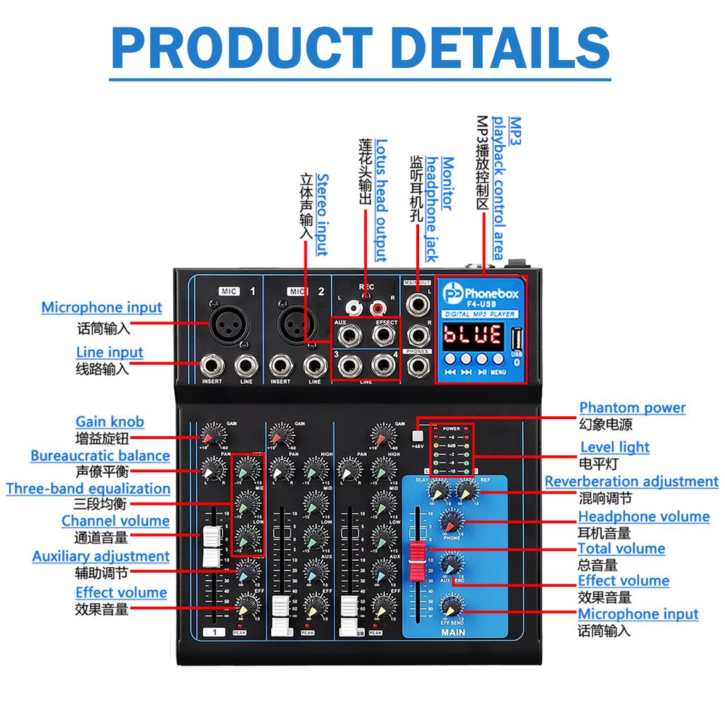 MX MALL PB-MX4 4 Channel Mixer W/Bluetooth / USB / MP3 Playback ...