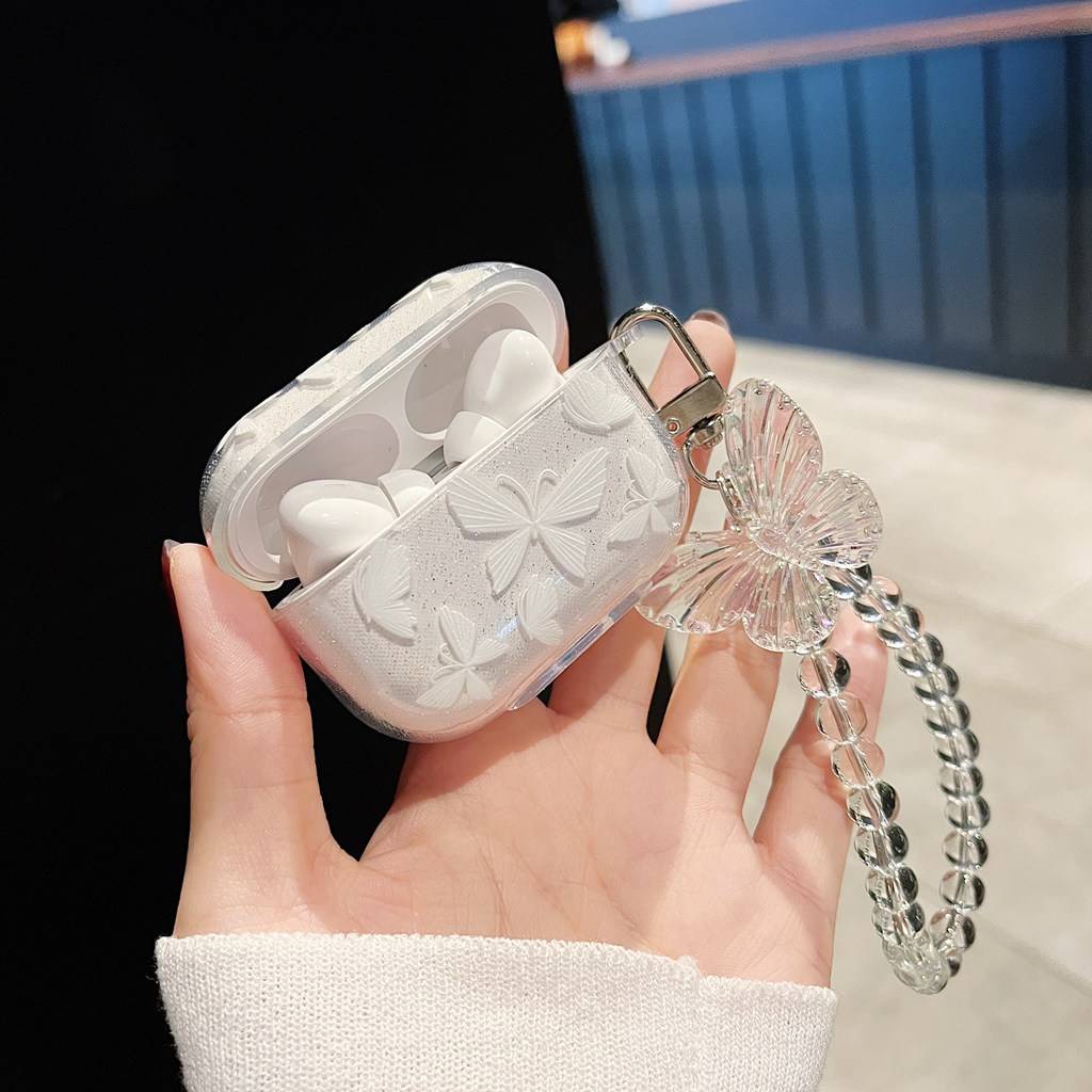 Casing For Airpods 4 Pro 2 Romantic Shining Transparent Butterfly Love ...
