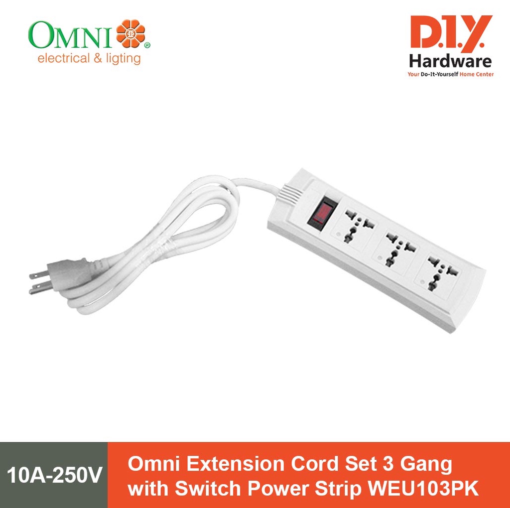 Omni Extension Cord Set 3 Gang with Switch Power Strip WEU103PK ...