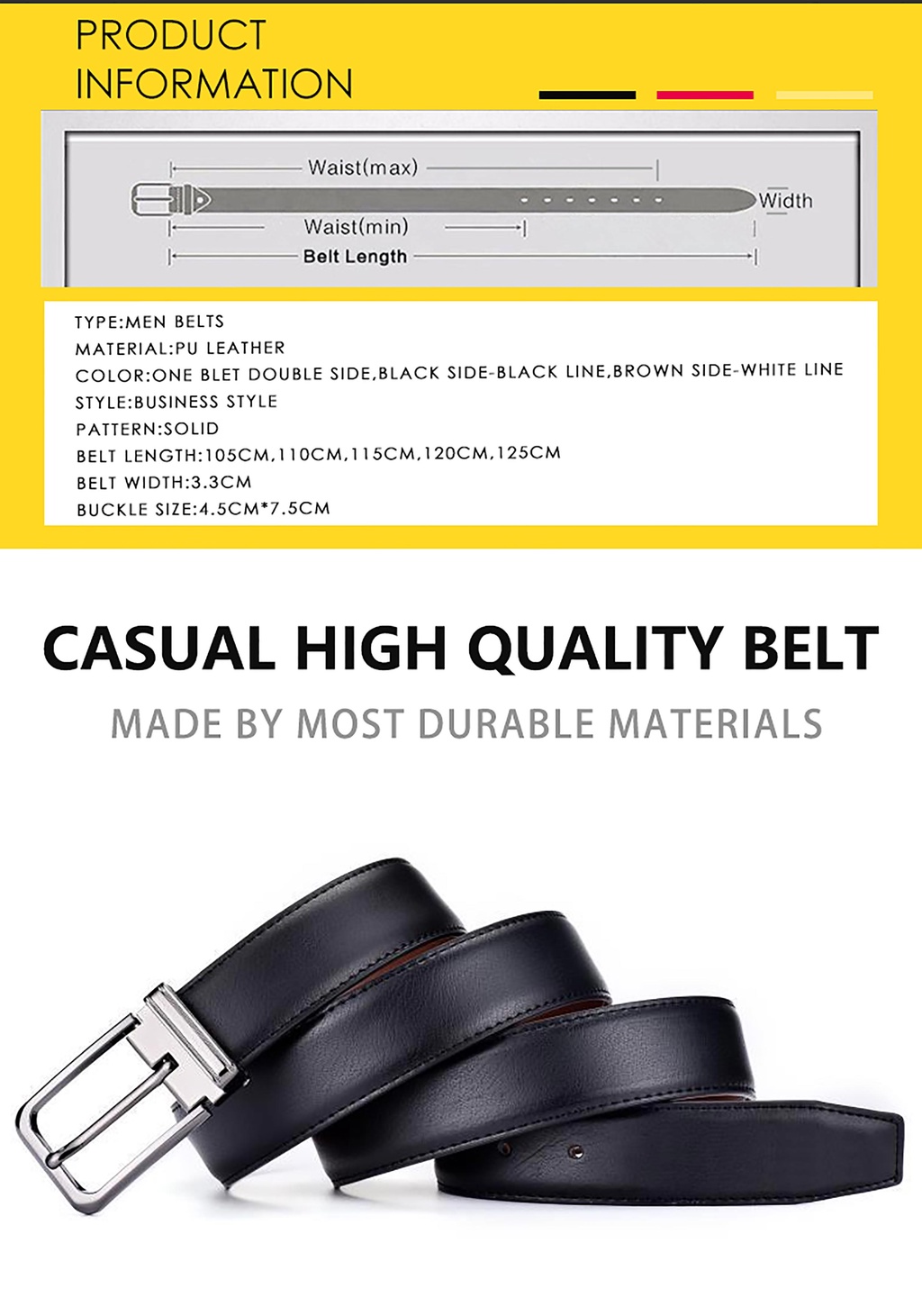 Baellerry Reversible Leather Classic Pin Buckle Belts Double-Sided ...