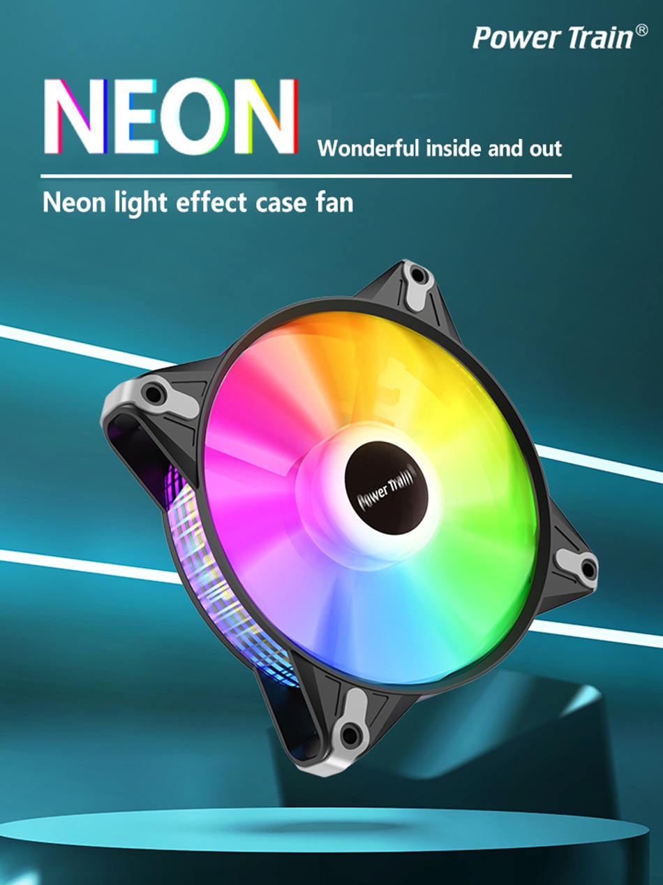Power Train NEON Computer Case Fan 120MM 5V 3Pin ARGB Cooling Quiet Fan ...
