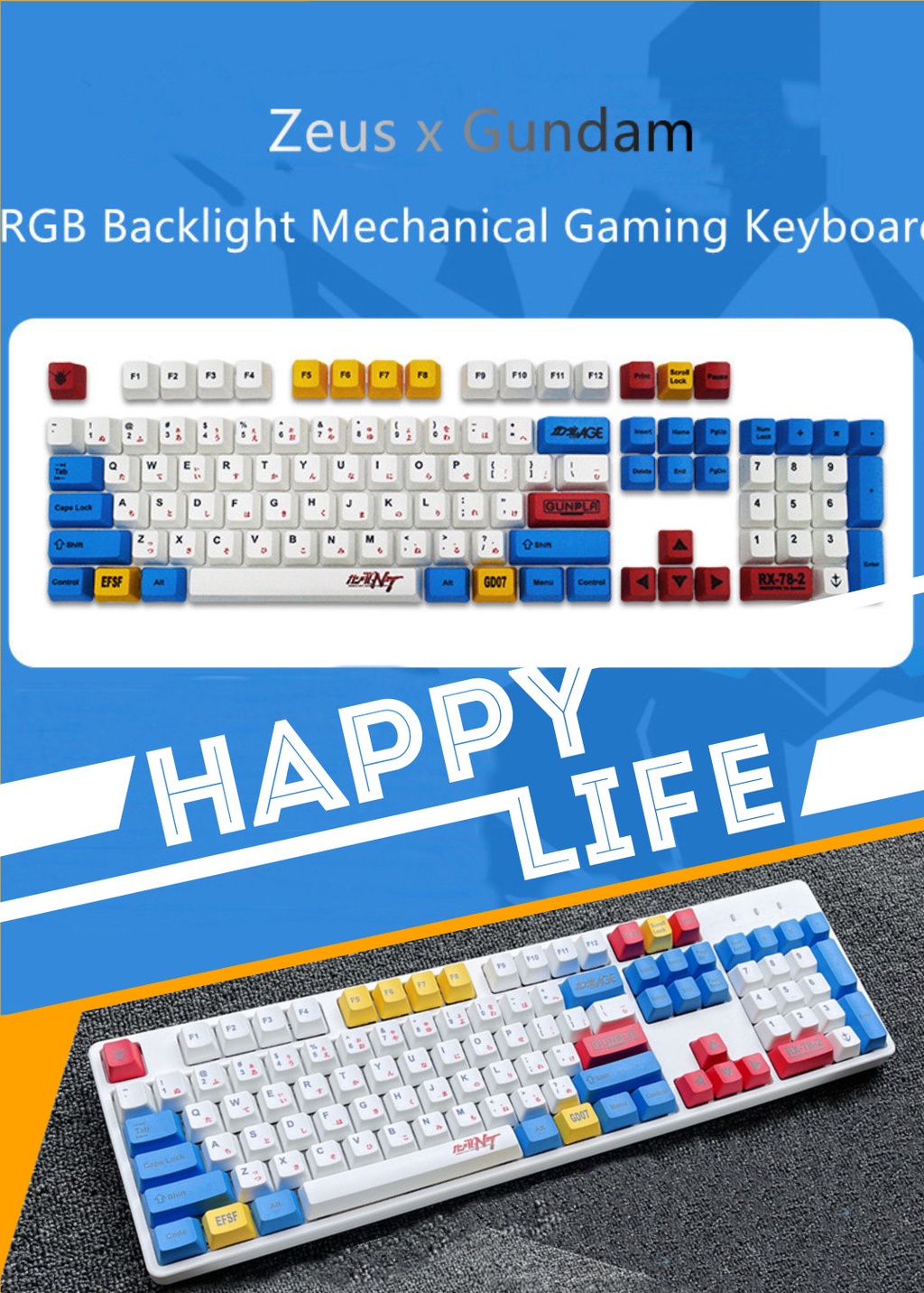 Zeus x Gundam RGB Backlit Mechanical Gaming Keyboard 104 Keys Blue ...