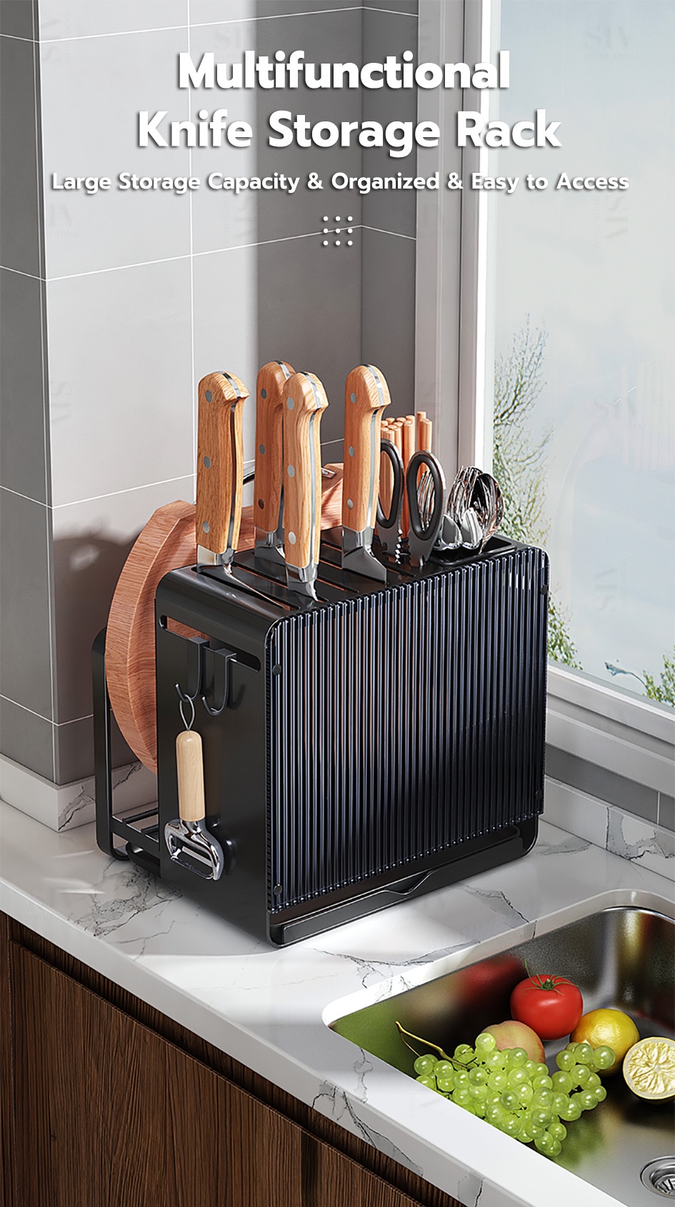Siv Knife Holder Organizer Stainless Steel Rack With Kitchen Utensil ...