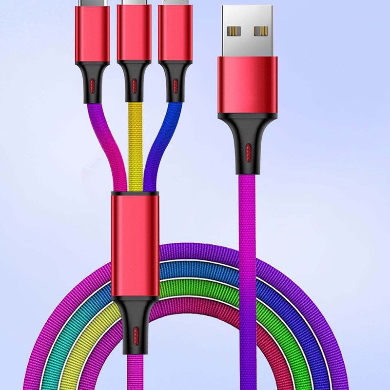3 in 1 Rainbow Fast Charge Cable Colorful USB A Data Cable Rainbow ...