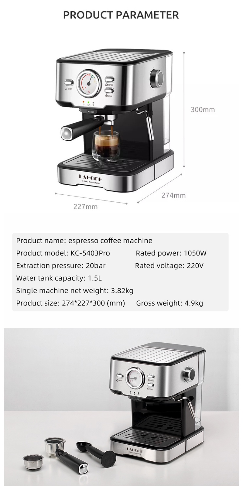 LAHOME Espresso Coffee Maker Machine With Milk Steamer | Shopee Philippines