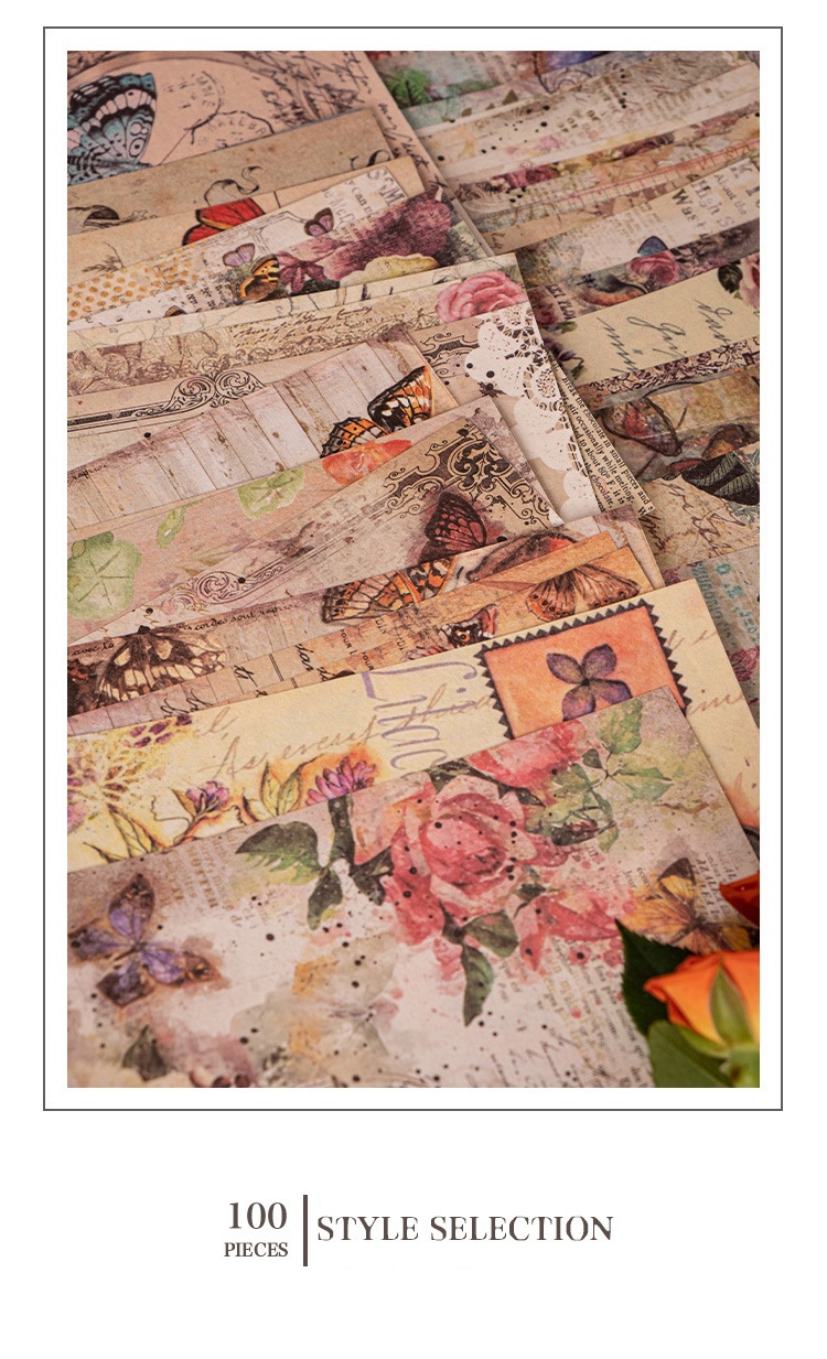 JIANWU 100 Sheets Literary Retro Journal Material Paper No-stickiness ...