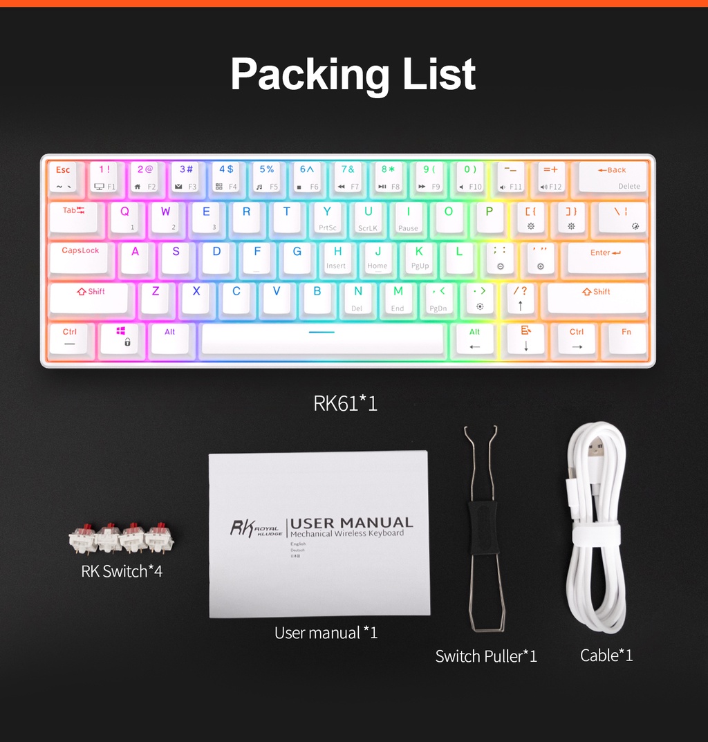 RK61 Royal Kludge Bluetooth 5.0 & USB C Dual Mode RGB Backlit Mechanical Keyboard | Shopee ...