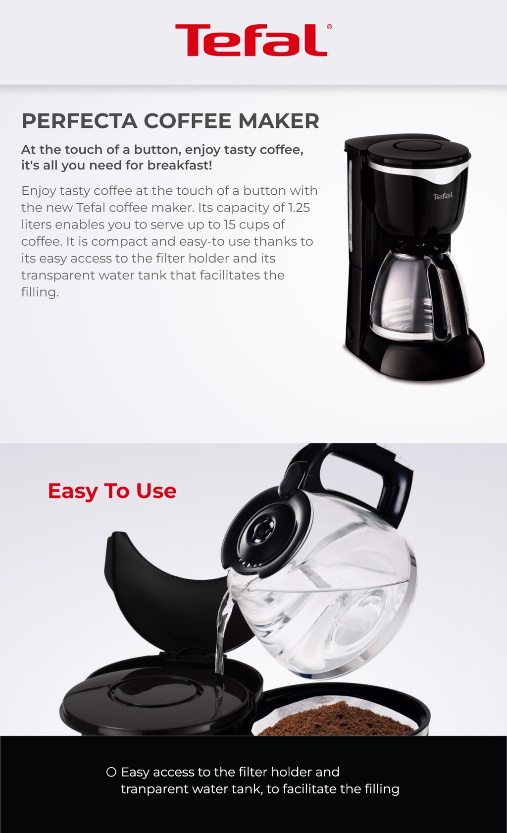 Tefal Perfecta Coffee Maker CM442827 1.25L 10 to 15 Cups | Shopee ...