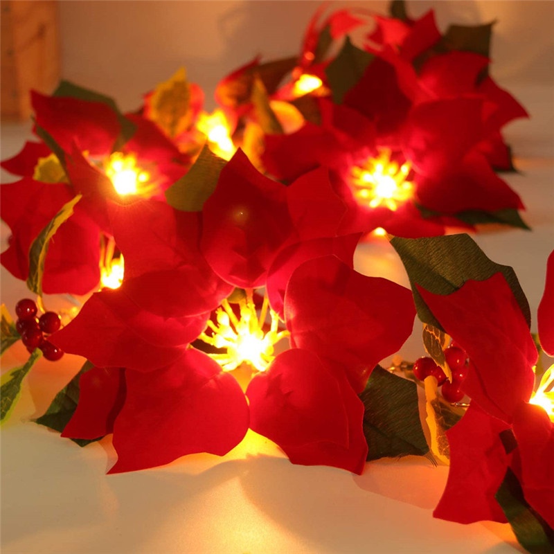 2m10 LED Christmas Poinsettia Flowers With Light Decorations Garland ...