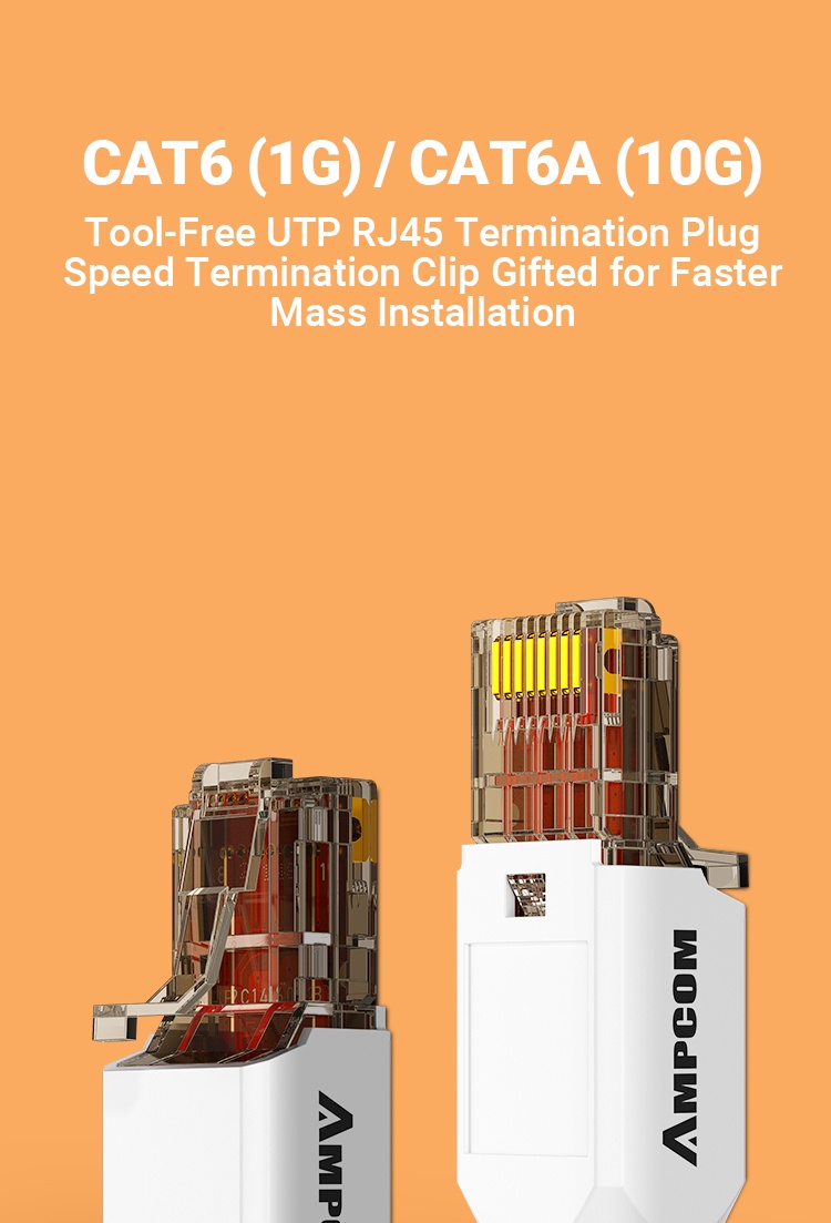 AMPCOM CAT6A Tool-Free UTP RJ45 Termination Plug, CAT6A CAT6 RJ45 ...