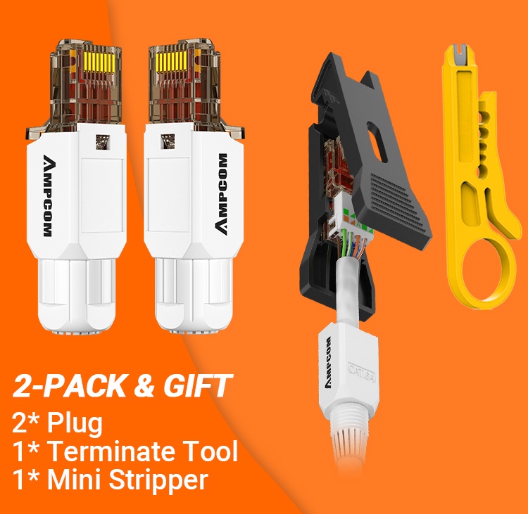 AMPCOM CAT6A Tool-Free UTP RJ45 Termination Plug, CAT6A CAT6 RJ45 ...