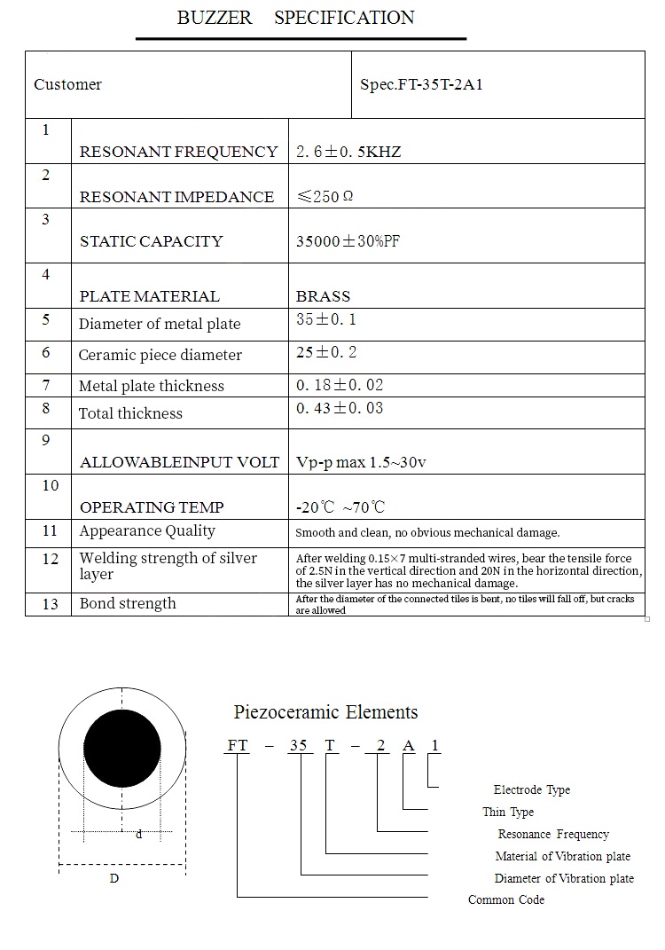 10PCS Buzzer Piezoelectric Piezo Ceramic Wafer Plate Dia 35MM 50MM,With wire 12MM 15MM 18MM 20MM ...
