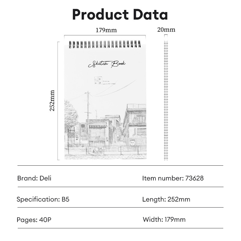 Deli B5 Sketchbook for Painting Blank Spiral Drawing Book Thick Paper ...