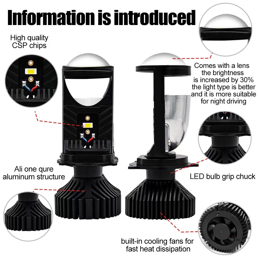 24,000LM Bus H4 LED Mini Projector Car Lens High/Low Beacon Conversion ...