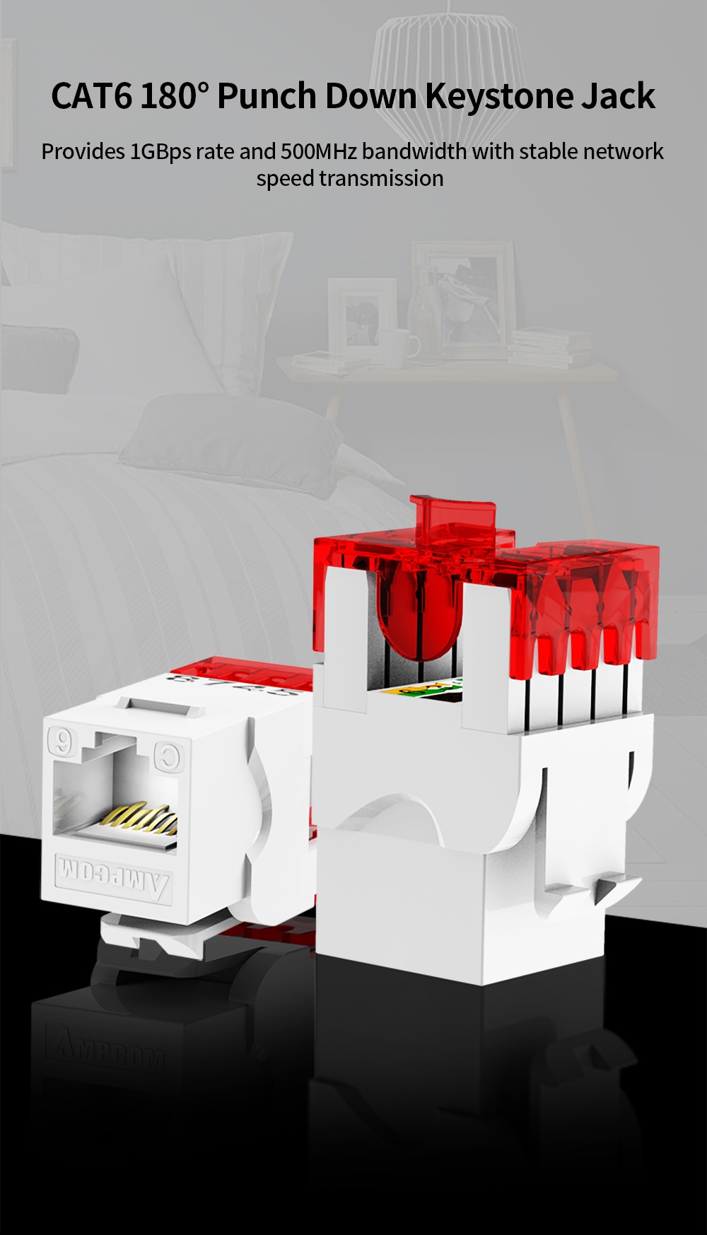 AMPCOM Punch Down Keystone Jack , 1/5 PACK CAT6 CAT5E Punch Down ...