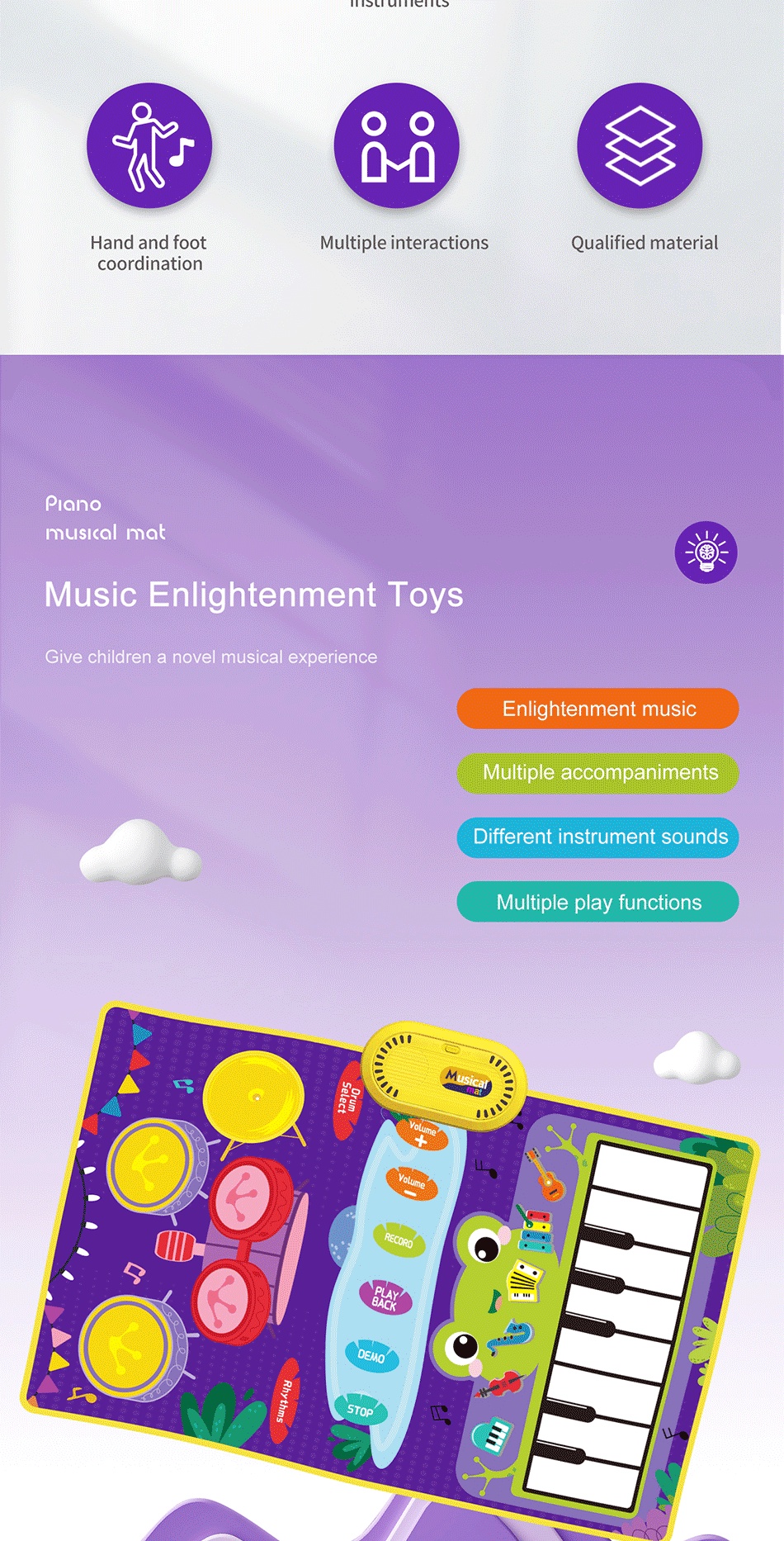 Kids Musical Mat Piano Keyboard & Jazz Drum 2-in-1 Musical Toys for ...