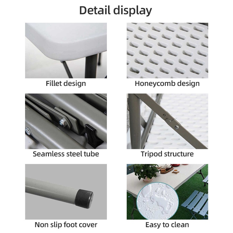 Portable folding table 6ft (180cm) outdoor picnic table movable table ...