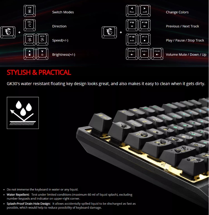 Msi Gaming Gear Vigor GK30 Combo Gaming RGB MechanicalLike Keyboard and ...