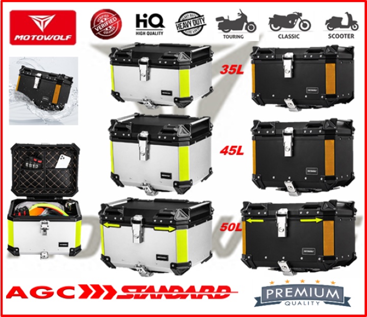 MOTOWOLF FULL ALUMINIUM TOP BOX WATERPROOF TAIL CASES HEAVY DUTY FOR ...