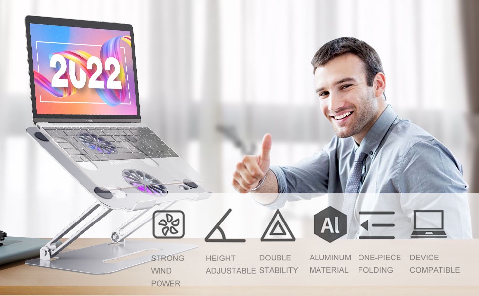 Meewoo Metal Laptop Stand With Fan Adjustable Laptop Riser Laptop ...