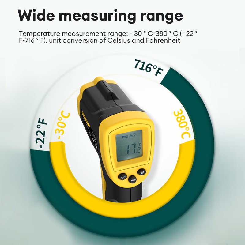 Deli -30~380℃ Digital Infrared Thermometer Non-Contact Industrial ...