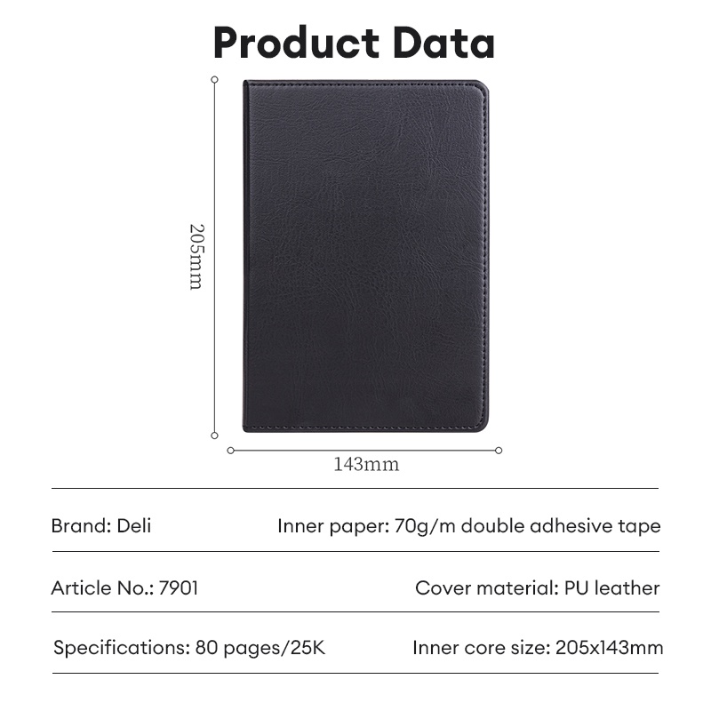 Deli 80Sheets Leather Cover Notebook Business Leather Notebook School ...