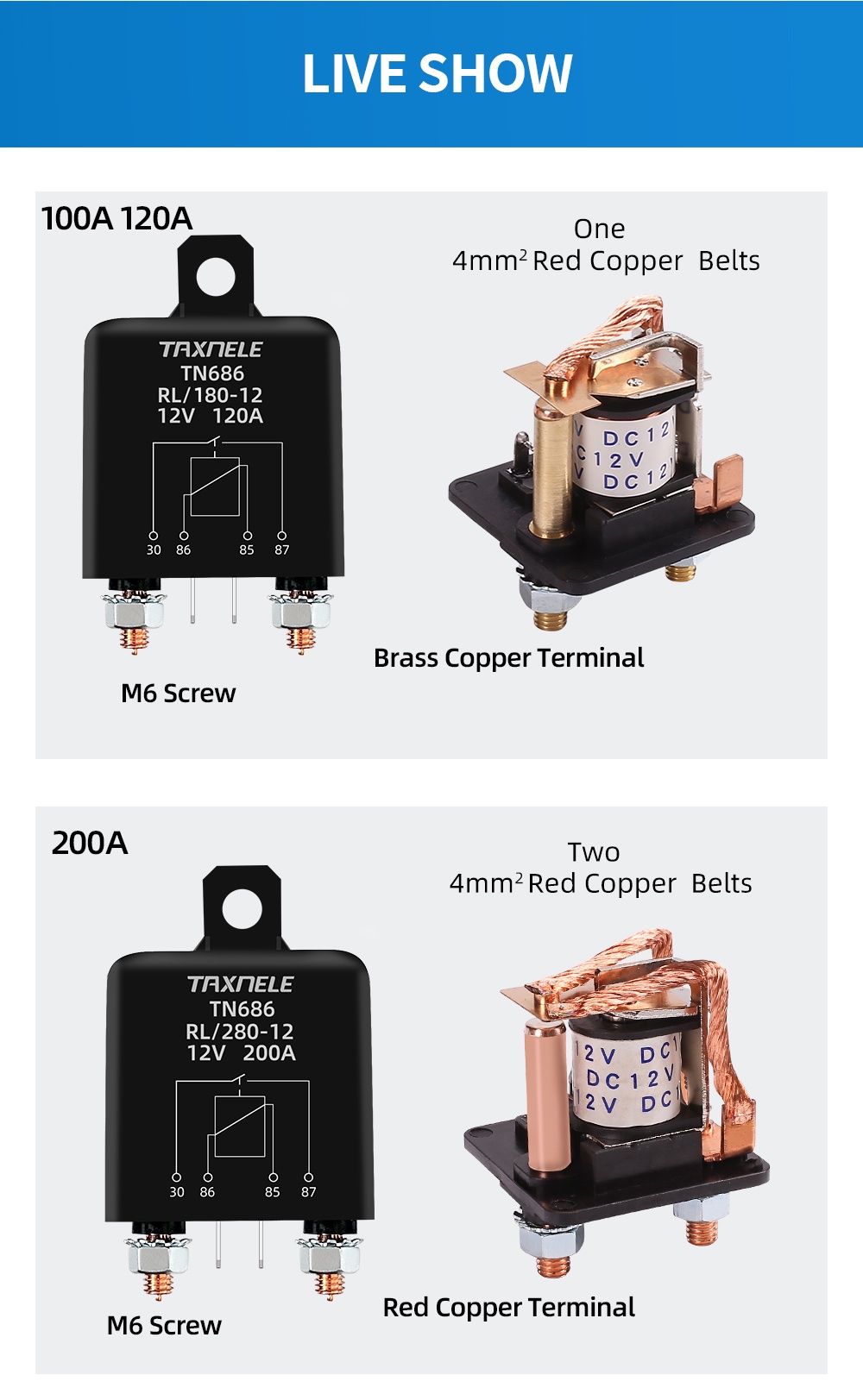 TAXNELE High Current Relay Starting relay 200A 12V 24V Power Automotive ...
