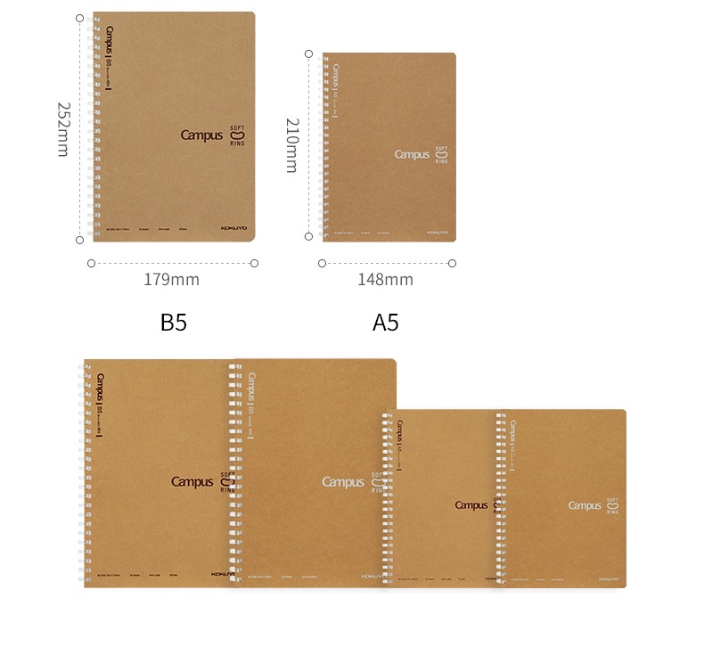 Penlab Kokuyo Soft Ring Coil Book Campus Kraft Paper Cover A5 B5 Line Grid Notebook Diary Memo ...