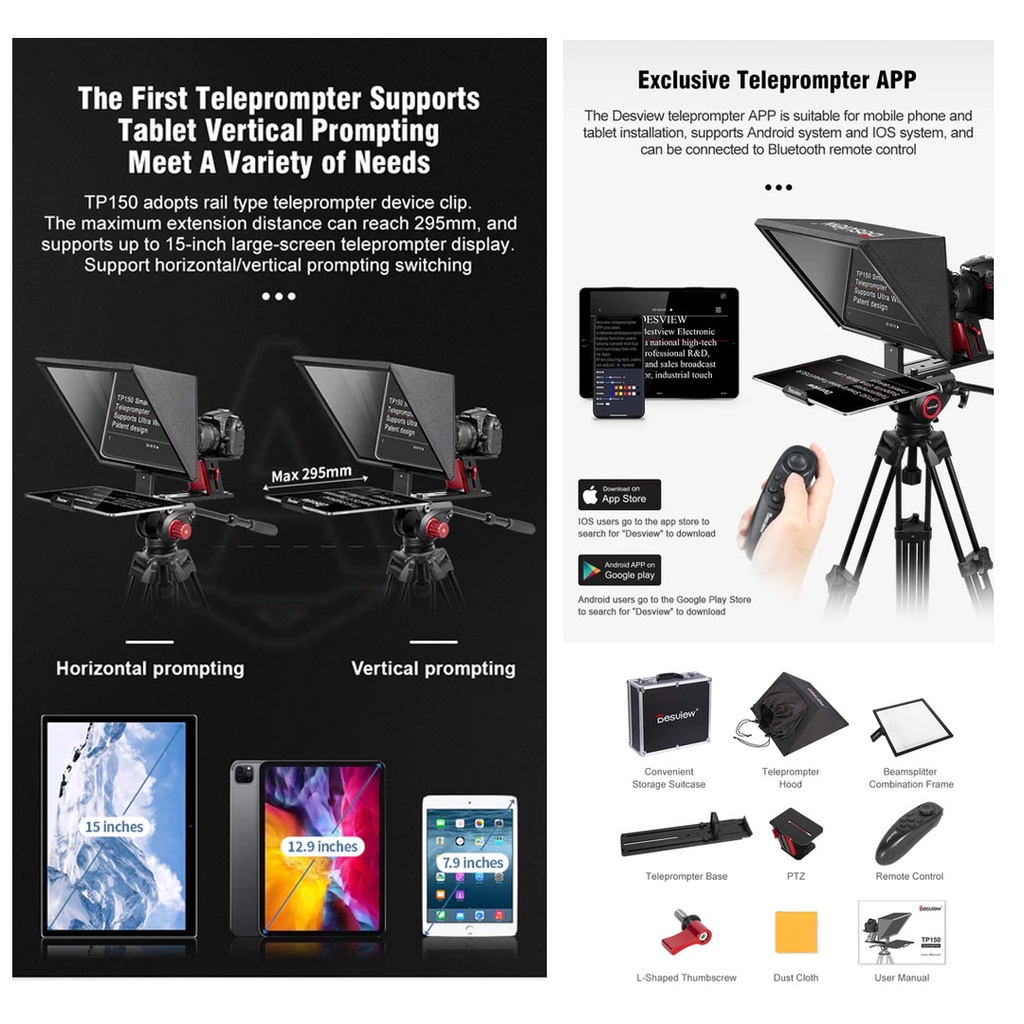 Desview / Bestview TP150 15" Universal Teleprompter w/Bluetooth Remote and App Support | Shopee ...