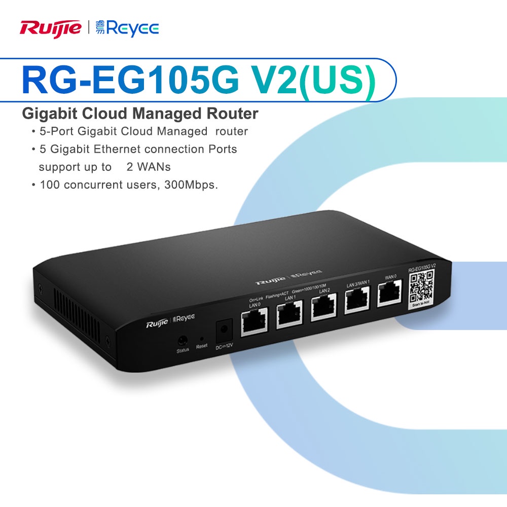 Reyee RG-EG105G V2(US) 5-Port Gigabit Cloud Managed Router, 300Mbps | Ruijie Networks by EJD ...