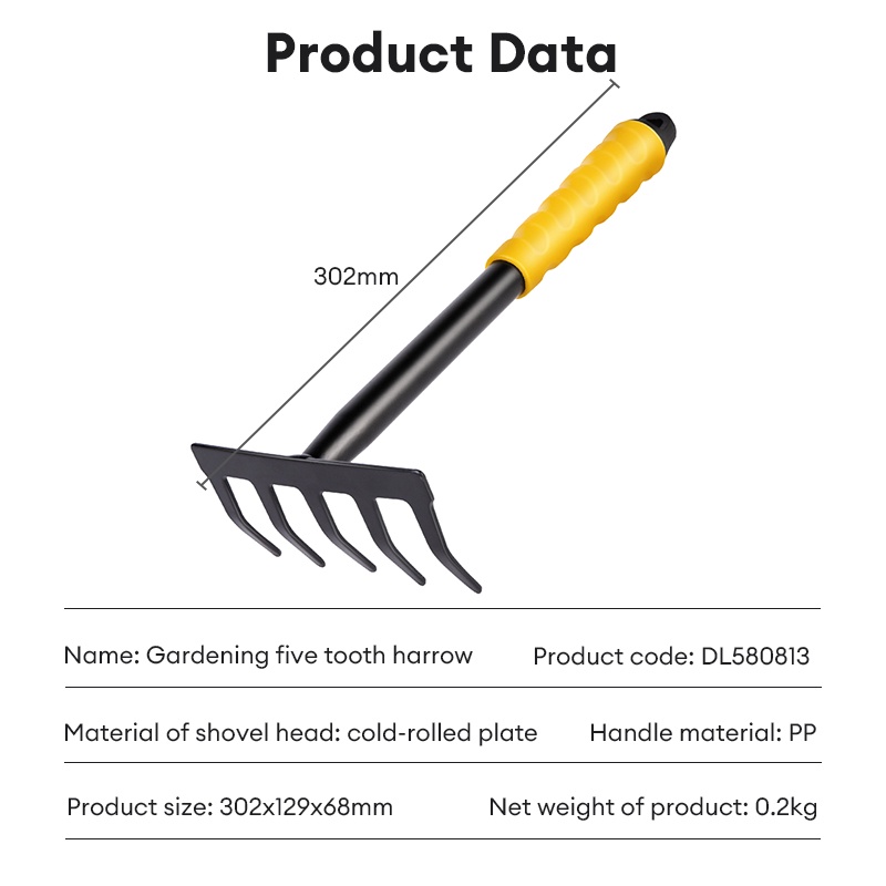 Deli Five-tooth Steel Rake Household Gardening Tools Potted Planting ...