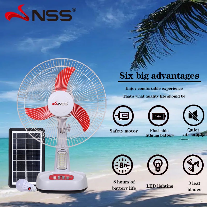NSS Solar Fan 14 Inch Rechargeable Fan Solar Electric Fan with LED ...
