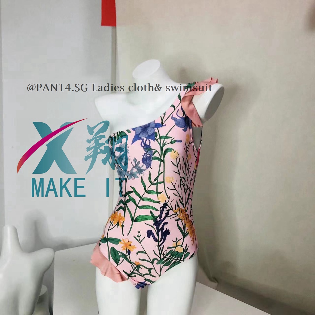 【PAN】one piece bikini floral swimsuit ruffled one-shoulder bathing suit ...