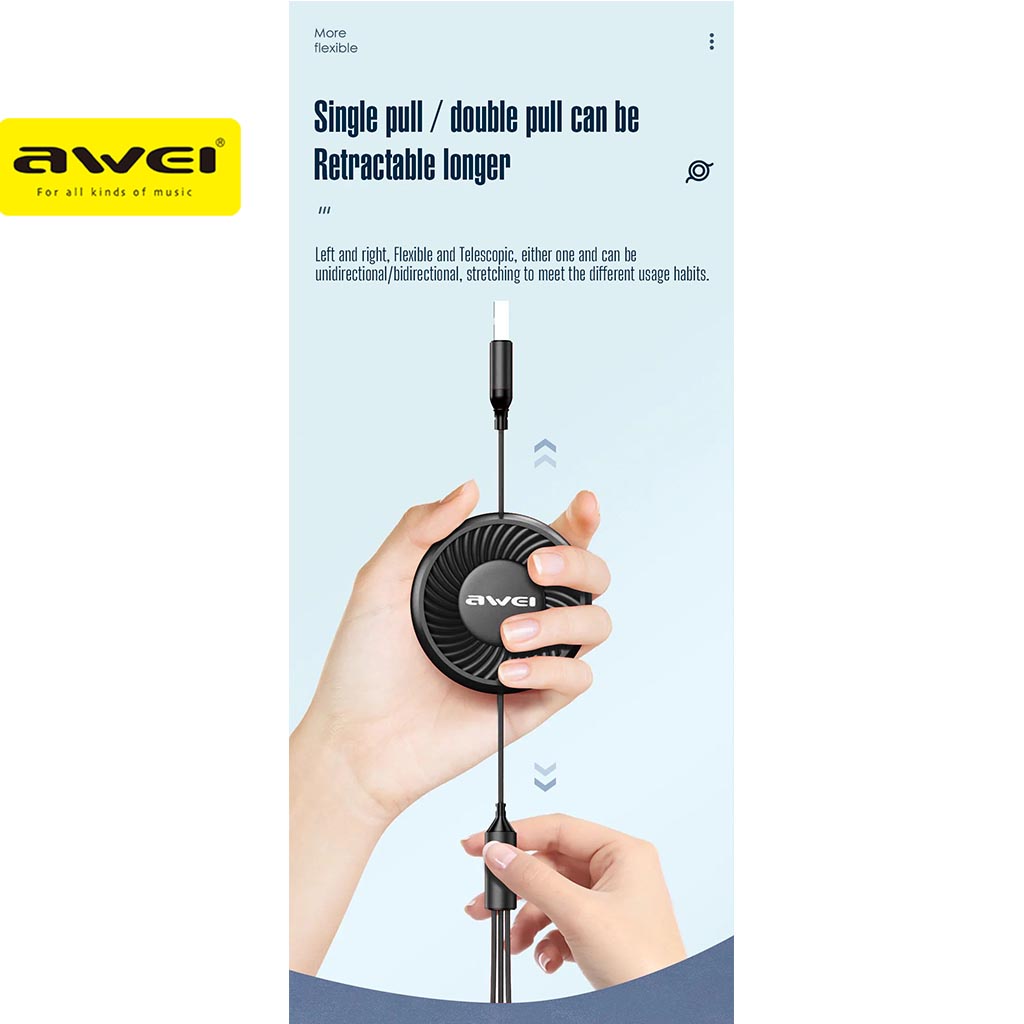 Awei CL-136 1m 2.4A Telescopic 3 in 1 Charger Cable Super Fast Charge ...