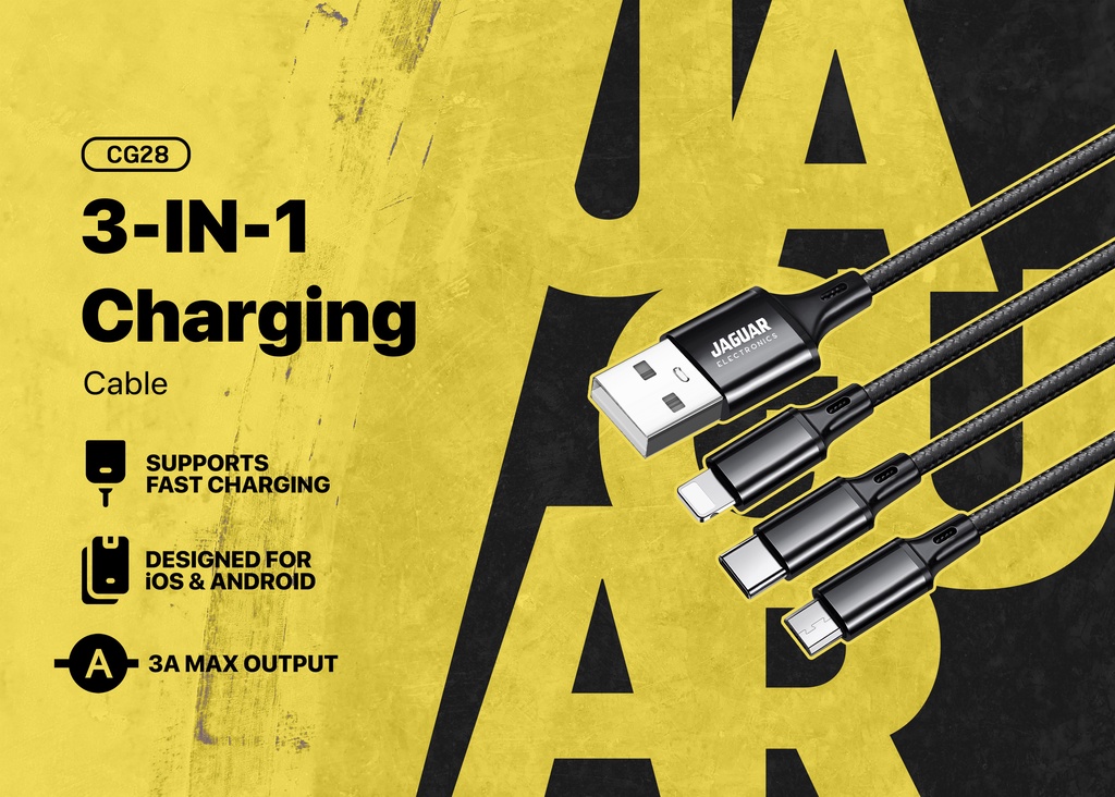 JAGUAR ELECTRONICS CG28 1.5A - 2.8A Fast Charging 3-in-1 Cable Braided ...