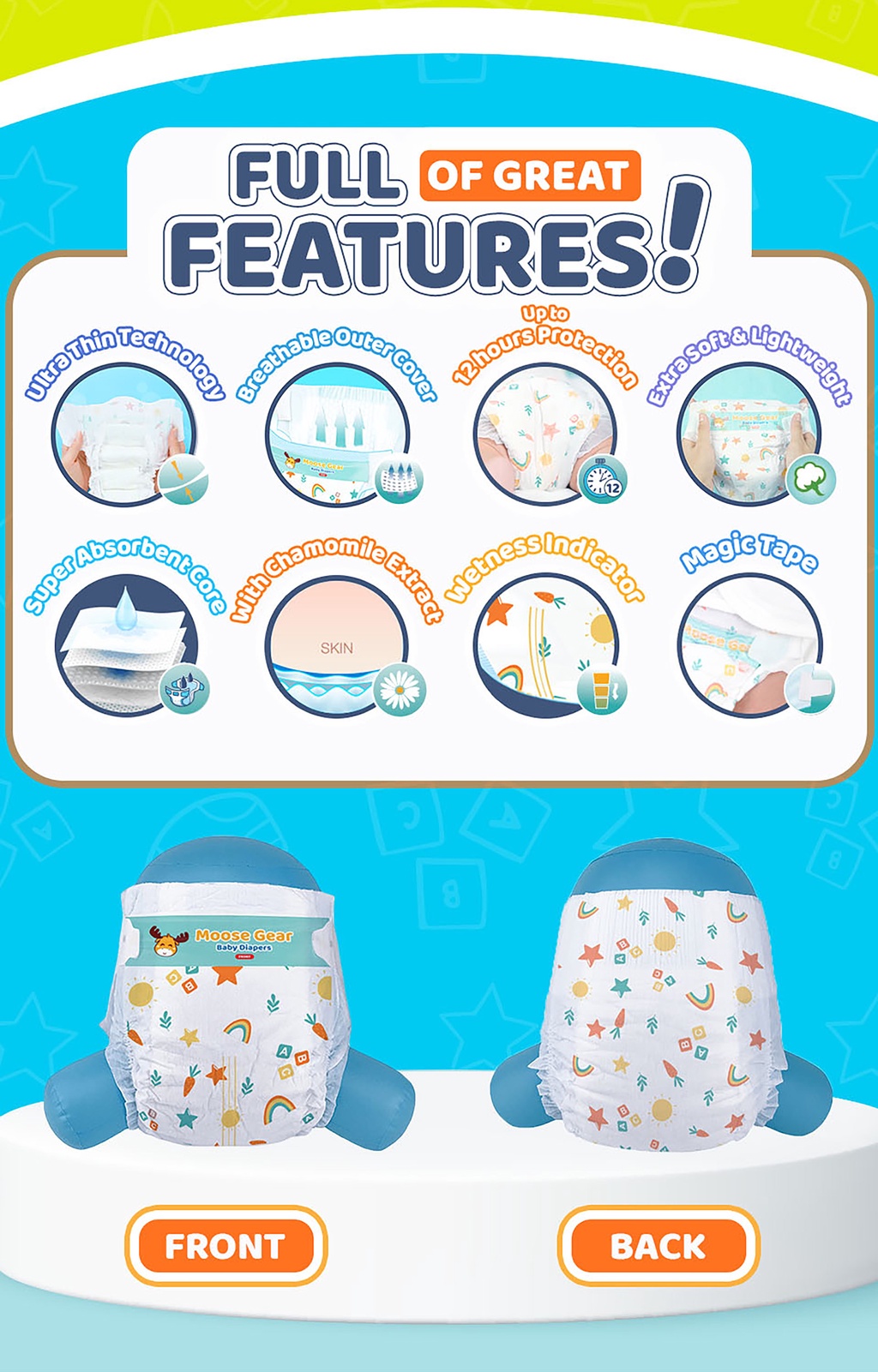 Moose Gear Baby Tape Diaper SMALL 120pcs (4PACKS) Super Absorbent No ...
