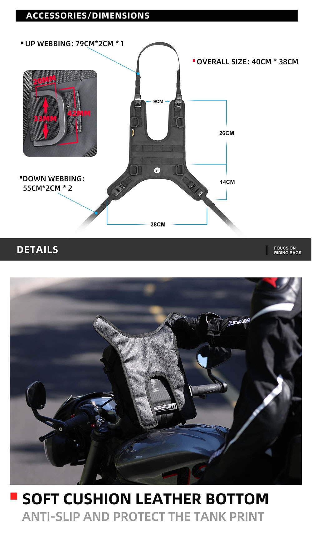 Rhinowalk Motorcycle Universal Tank Bag Base Portable Motorbike ...