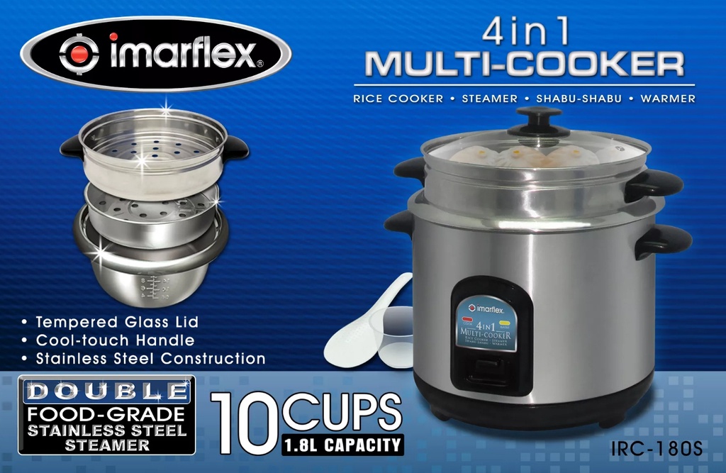 Imarflex Rice Cooker 1.8L 4 in 1 Multi-cooker 10 Cups Stainless Steel ...