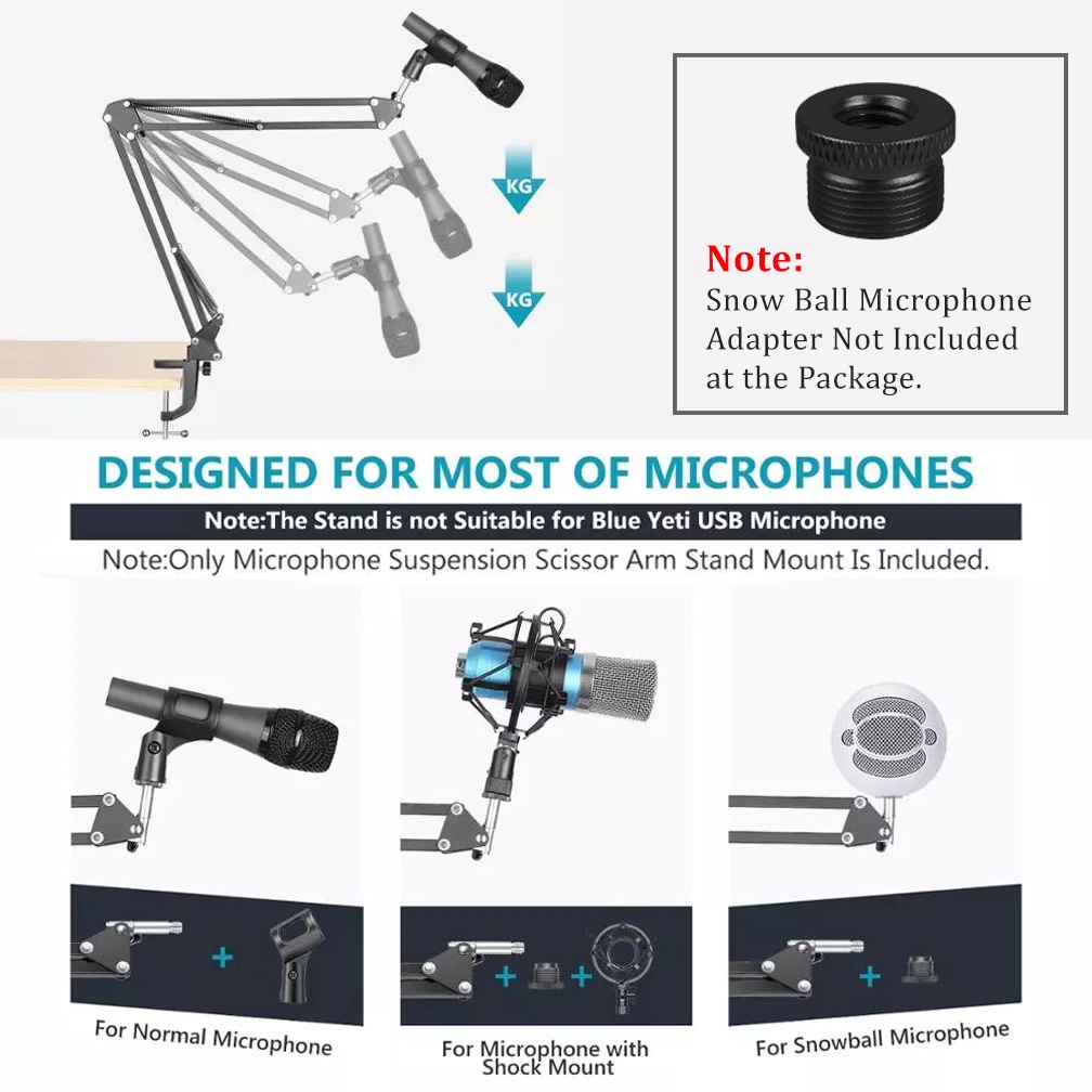 Popcorn NB35 Adjustable Microphone Suspension Boom Scissor Arm Stand ...