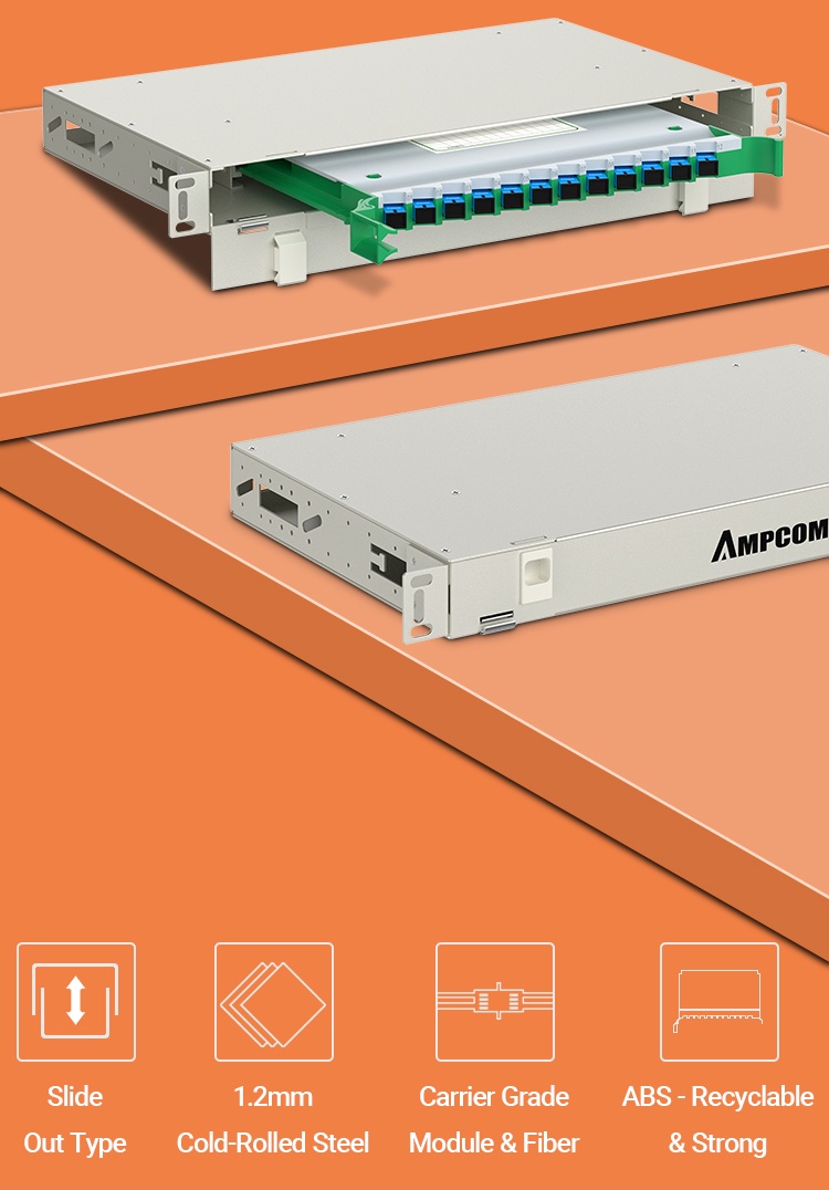 AMPCOM 12-Port ODF Optical Distribution Frame Optic Patch Panel LC SC ...