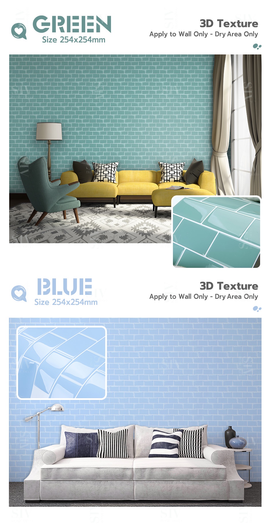 Siv Kitchen Wallpaper 3D Backsplash Subway Tiles Sticker Bathroom Self ...